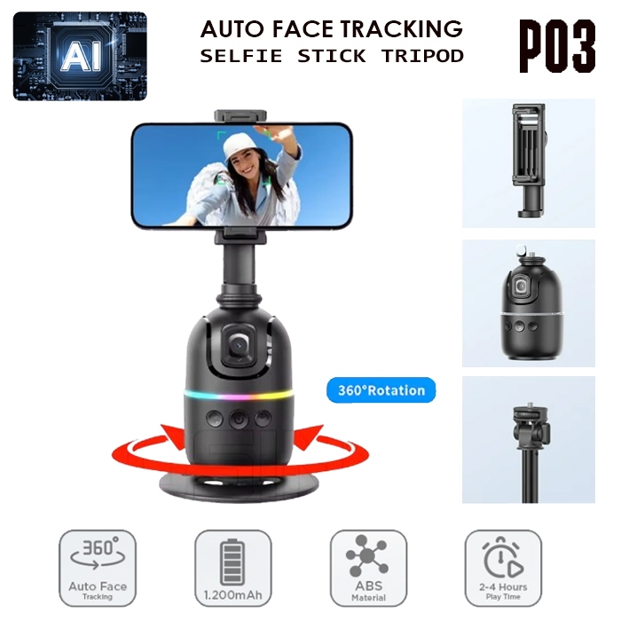 Jual Auto Face Tracking P03 Gimbal Tripod Stabilizer 360° Rotation - Selfie Stick Tripod With ...