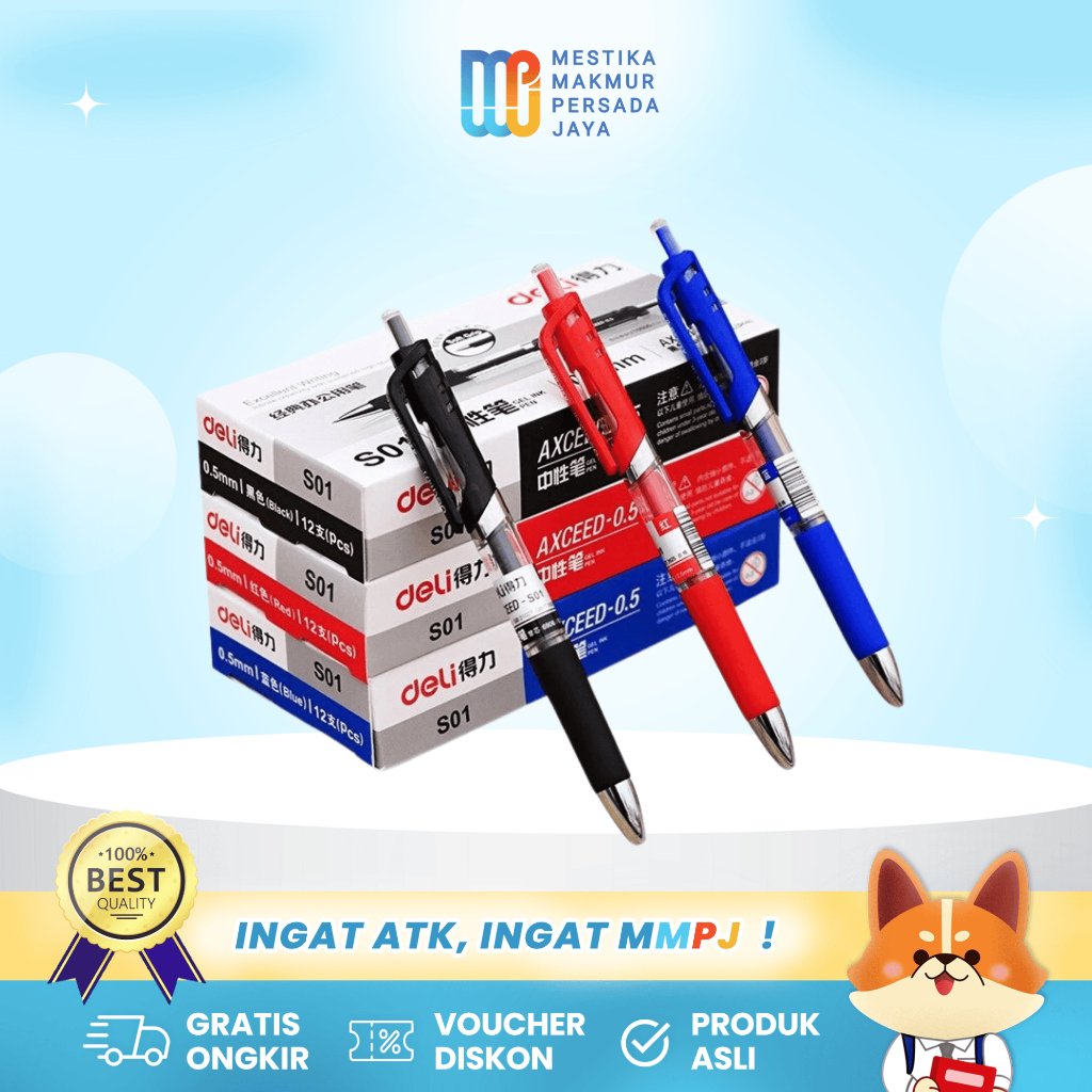 Jual Deli Pulpen Gel – Gel Pen Retractable 0.5mm Tinta Hitam / Merah / Biru S01 | Shopee Indonesia