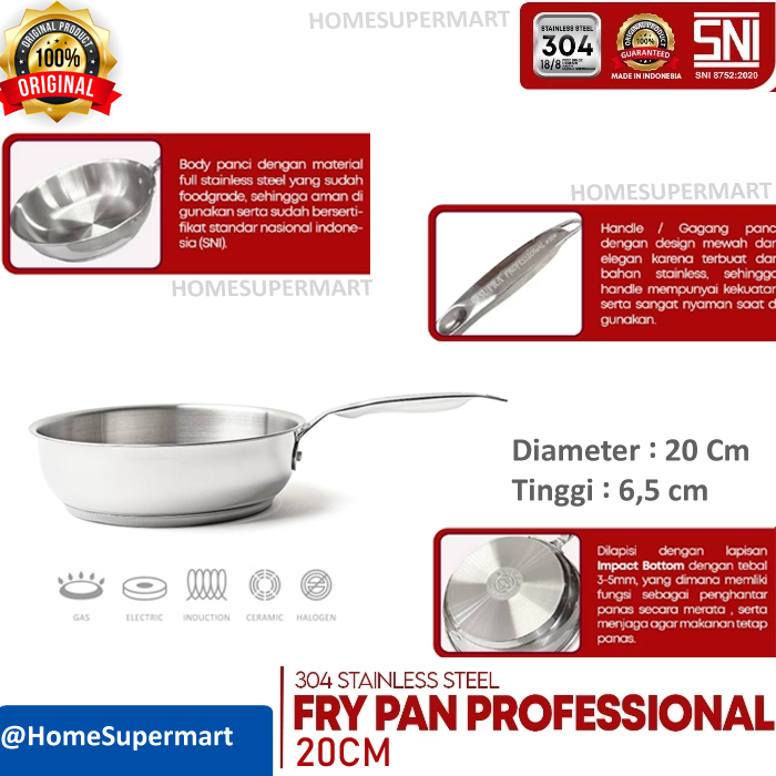 Jual Supra Frypan Stainless SUS 304 Penggorengan Fryingpan 20cm 24cm 26cm 28cm Kompor Gas ...