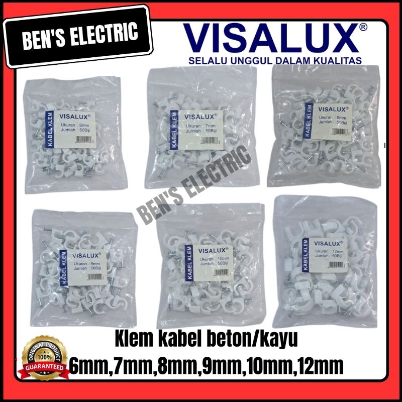Jual Visalux klem kabel beton/kayu 6mm,7mm,8mm,9mm,10mm,12mm isi 50pcs ...