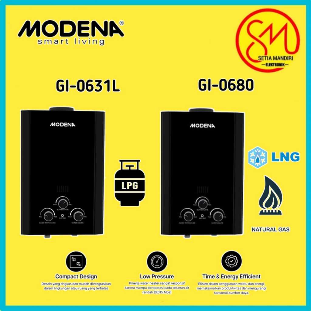 Jual MODENA Water Heater Gas RAPIDO GI 0631 L 0680 FCBK Pemanas Air ...