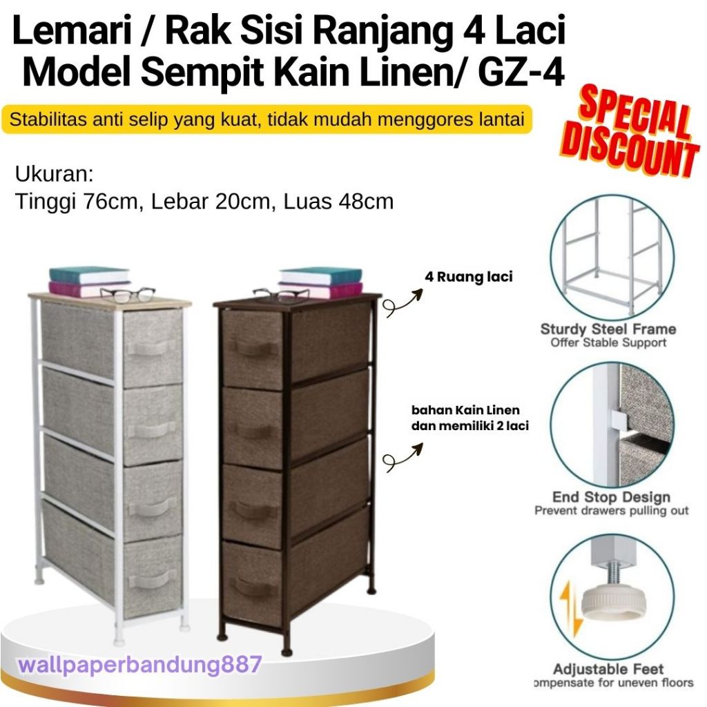 Jual Sisi Ranjang Laci Model Sempat Kain Linen/GZ-4 Lemari 4 Laci Model ...
