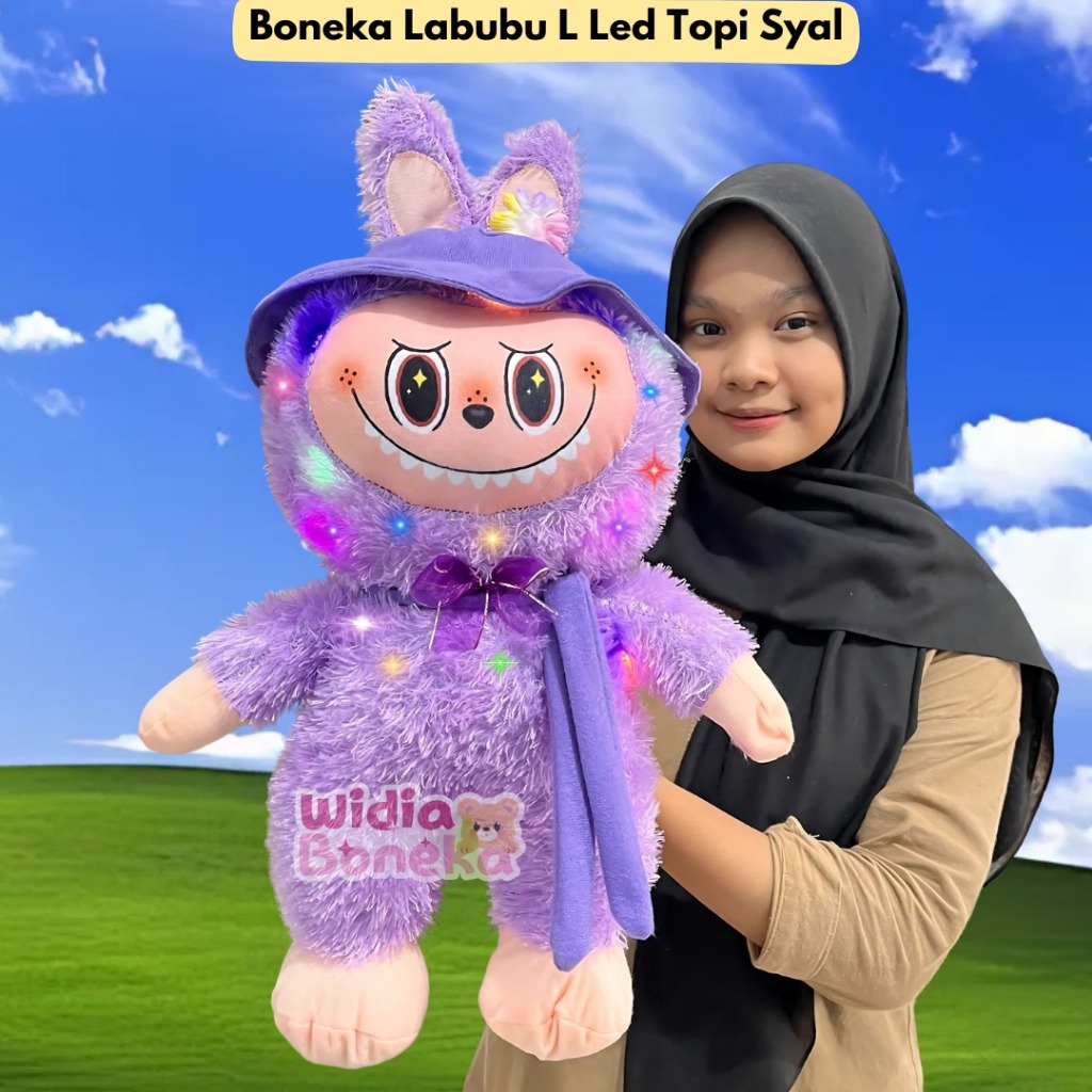 Jual Boneka Labubu Pakai Lampu LED tinggi 50cm Pakai Topi Dan syal ...