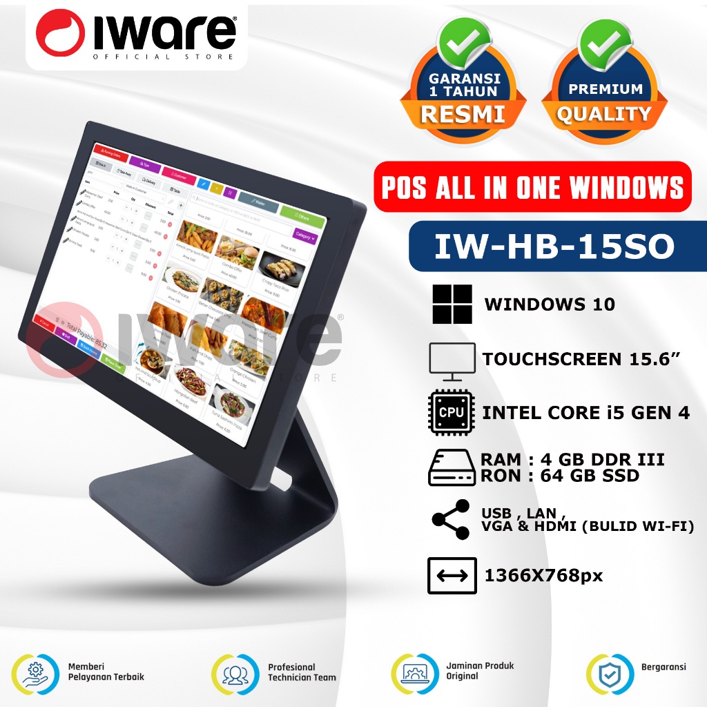 Jual Iware Pos All In One HB-15SO intel i5 Gen 4 Windows Touchscreen 15 ...