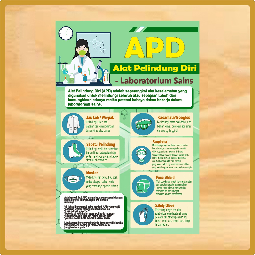 Jual Stiker Poster Alat Pelindung Diri Laboratorium APD warna hijau, Sticker Poster APD ...
