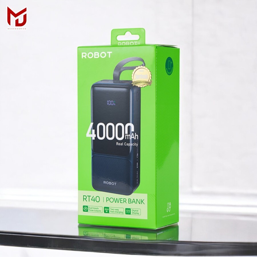 Jual ROBOT RT40 Powerbank 40000 mAh 22.5W 3 Port Fast Charging LED QC ...