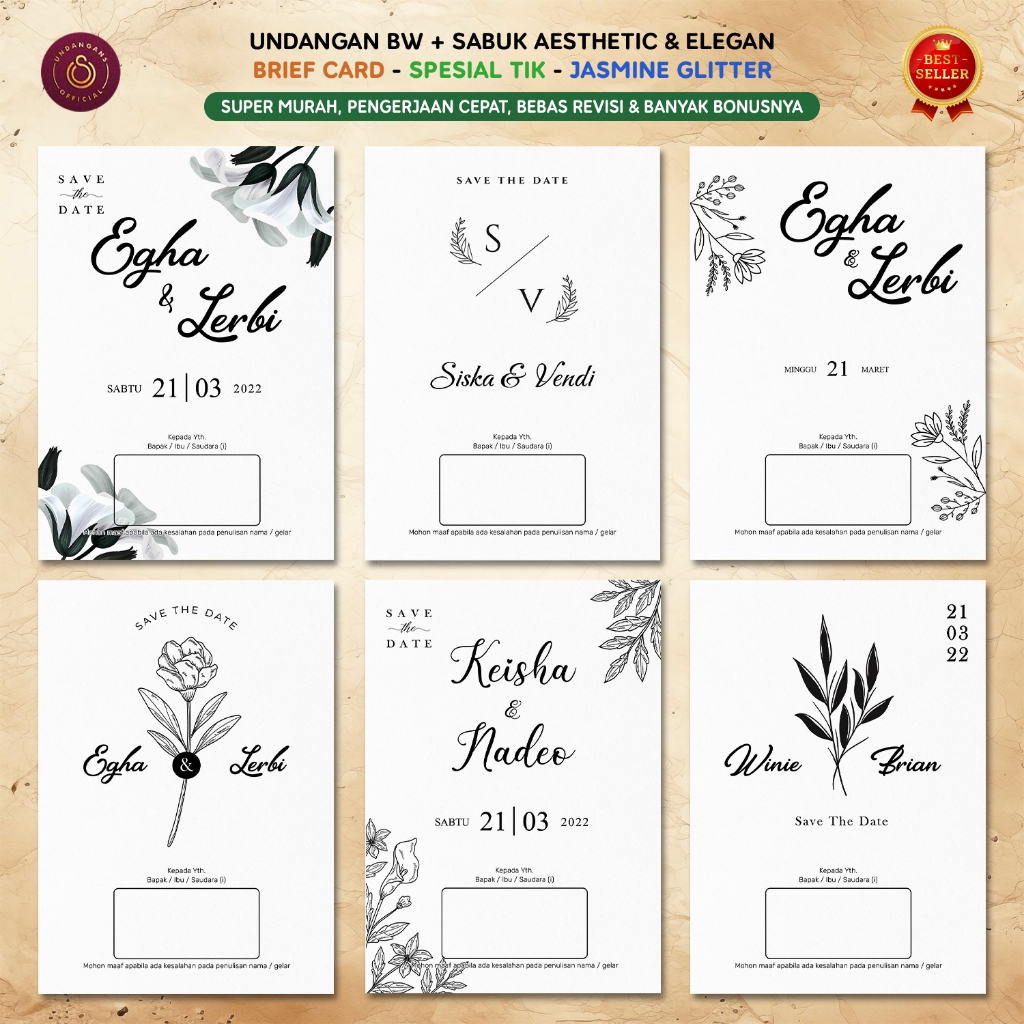 Jual UNDANGAN PERNIKAHAN MONOKROM, SIMPLE, AESTHETIC, HITAM PUTIH ...
