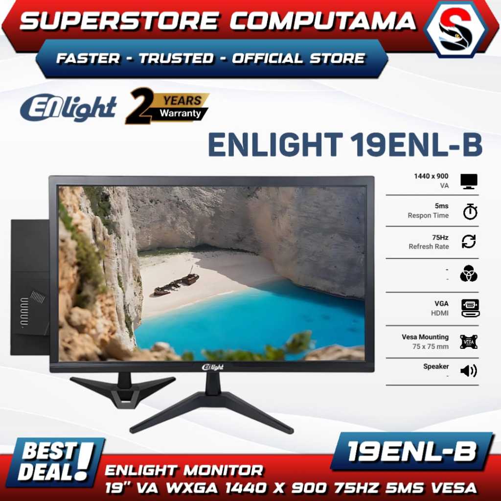 Jual Monitor LED Enlight 19ENL-B 19" VA FHD 75Hz 5ms VGA HDMI VESA ...
