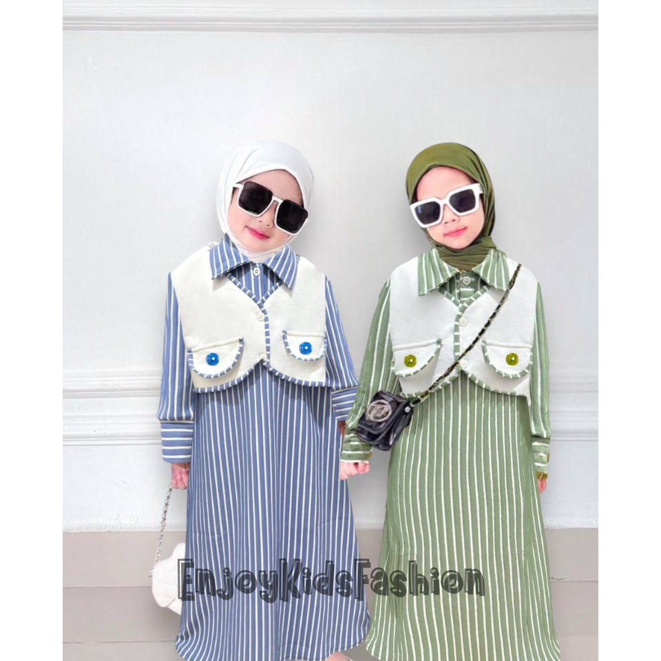Jual Gamis Lebaran Rompi Muslim Terbaru Model Garis-Garis Anak Perempuan Usia 1 Sampai 12 Tahun ...