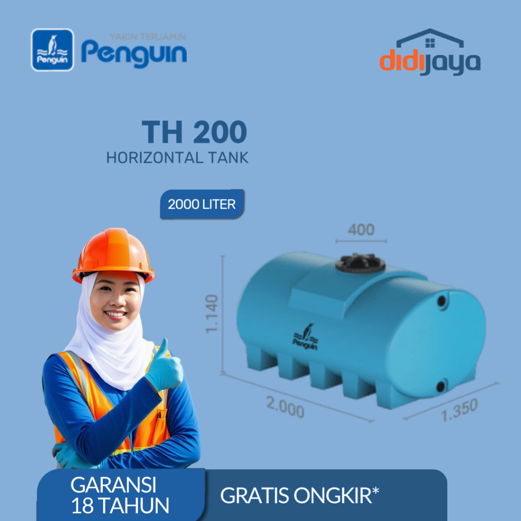 Jual Tandon Air Horizontal Penguin TH 200 2000 Liter | Toren Air ...
