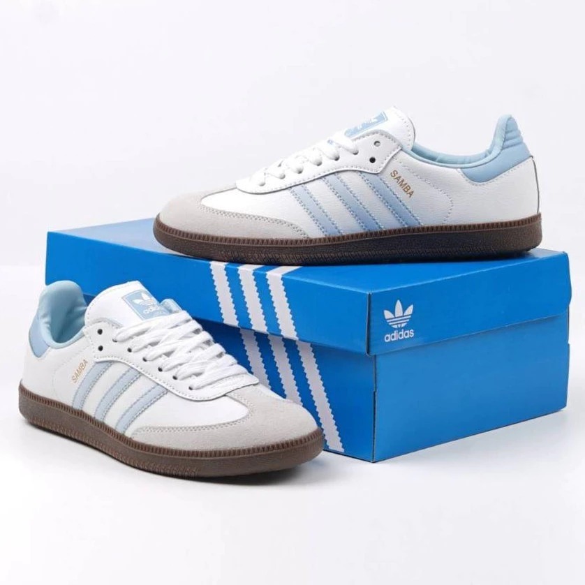 Jual Sepatu Samba Vegan OG Ice Blue Gum Sneakers Pria 3 garis | Shopee ...