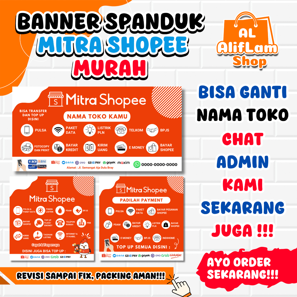 Jual CETAK BANNER SPANDUK MITRA SHOPEE | VERSI AS_61 | BISA GANTI NAMA TOKO | Shopee Indonesia