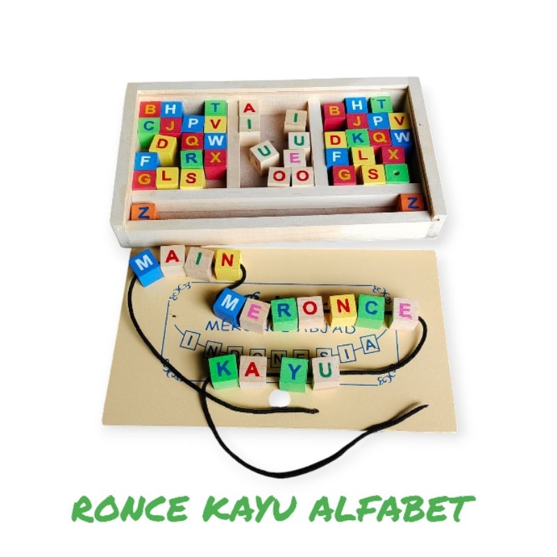 Jual Mainan Edukasi Balok Susun Kayu Meronce Huruf Alfabet | Shopee ...