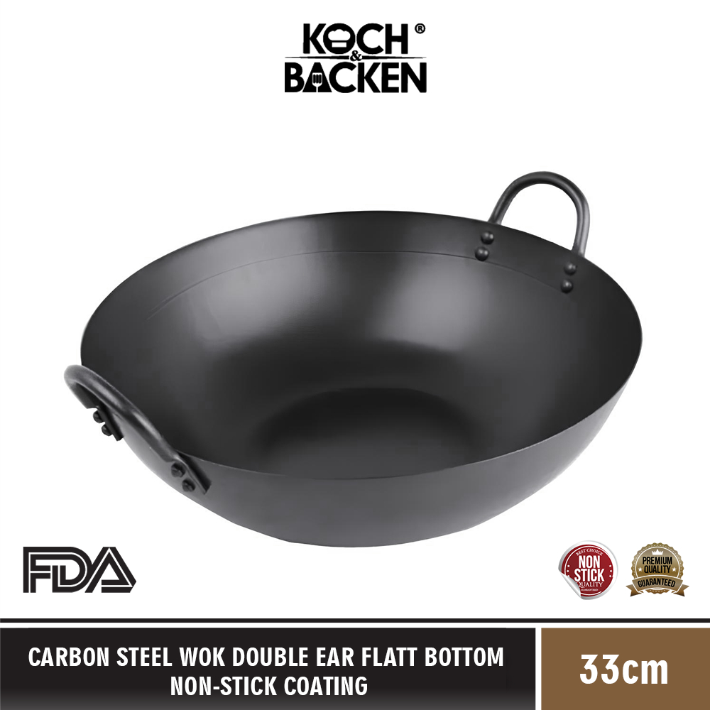 Jual KOCH&BACKEN Carbon Steel Wok Double Ear Flatt Bottom Non-Stick ...
