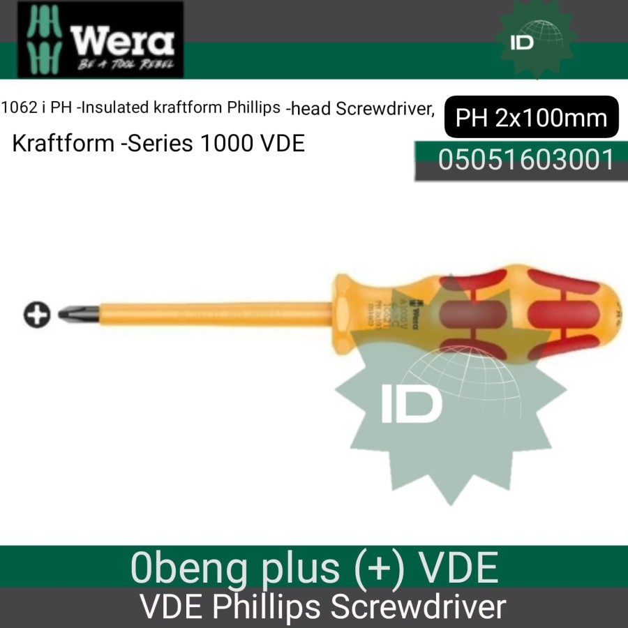 Jual Obeng VDE Plus PH 2 x 100 mm 05051603001 Wera VDE Phillips Screws ...
