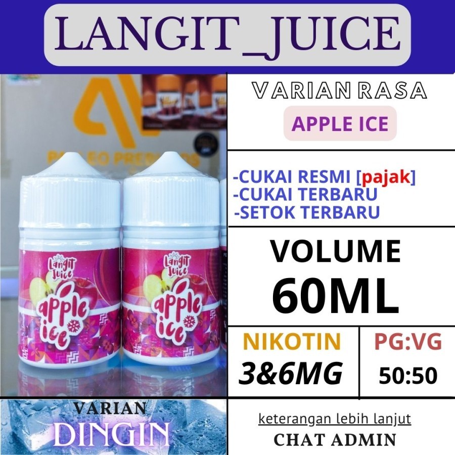 Jual Liquid freebase 60ml langit juice terbaru APPLE ICE original cukai ...