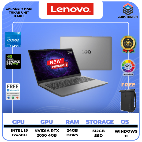 Jual LENOVO LOQ ESSENTIAL 15 I5 12450HX RTX2050 4GB/ 12GB 512GB W11+OHS ...
