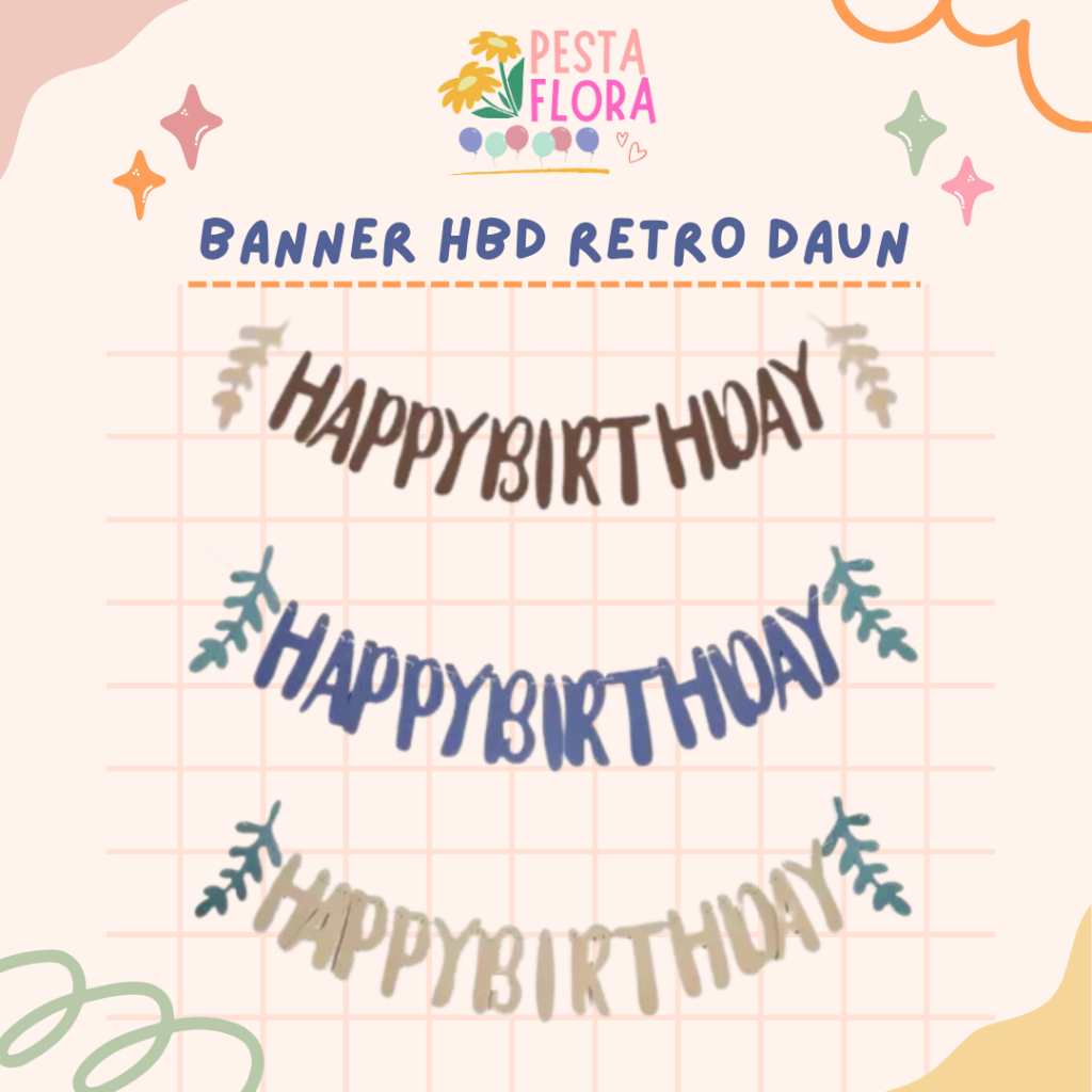 Jual Banner Happy Birthday Retro Daun Untuk Perlengkapan Pesta Ulang ...