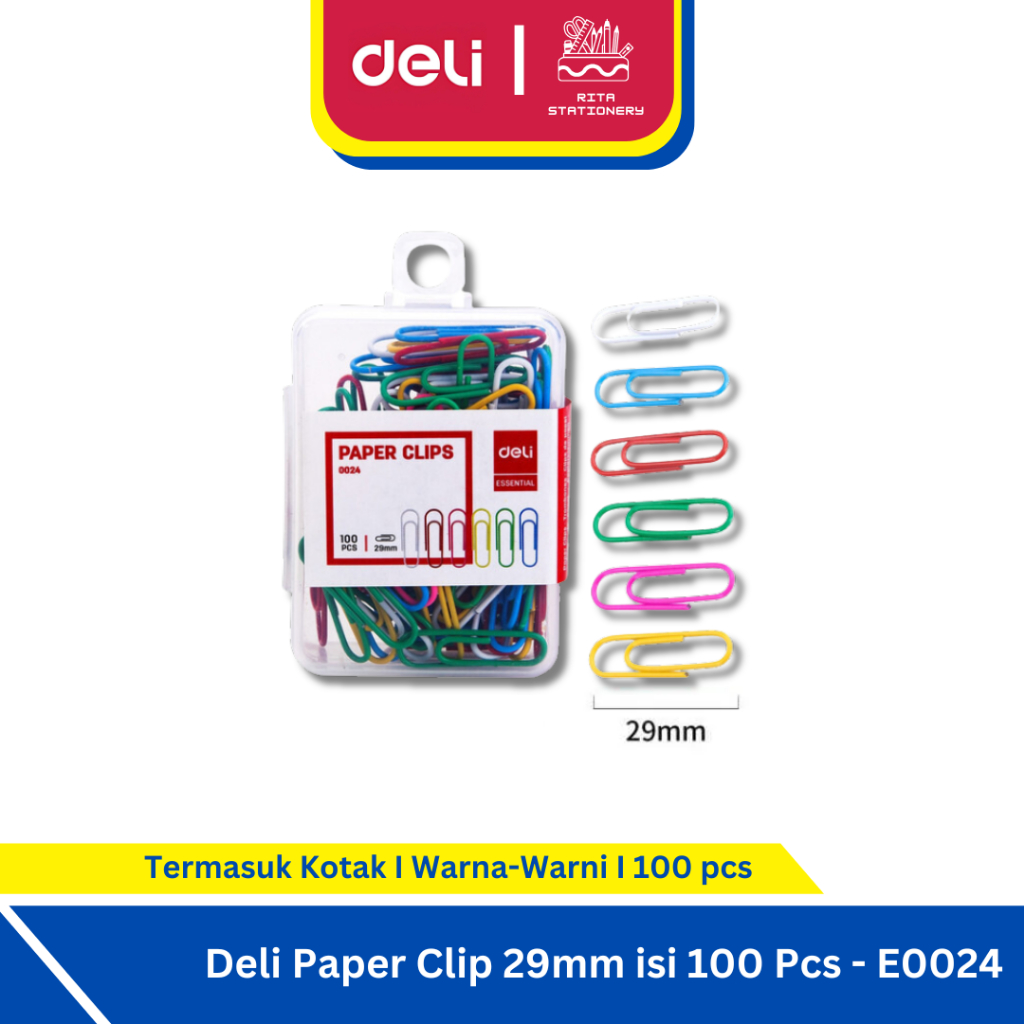 Jual Deli Paper Clip 29mm isi 100 / Klip Kertas Office warna-warni ...