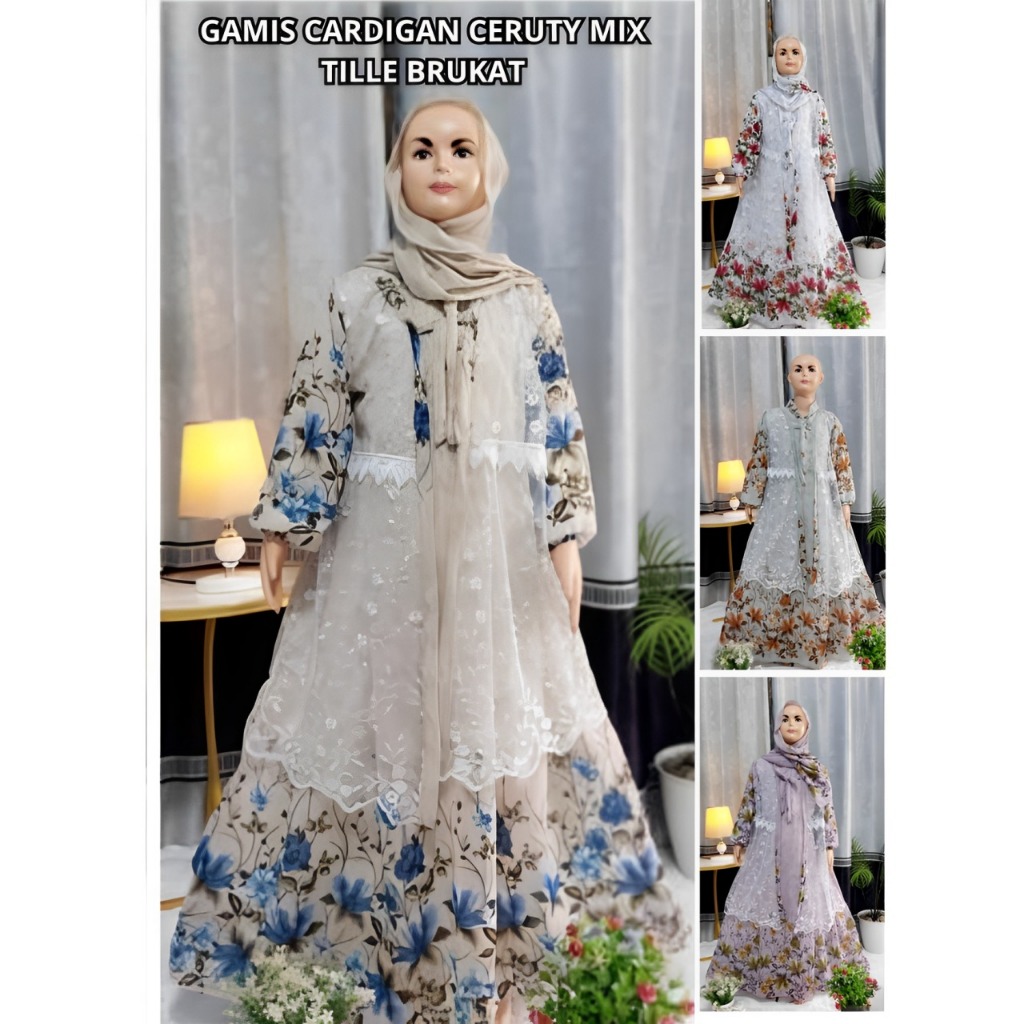 Jual Gamis Ceruty Babydoll Mix Cardigan Tile Brukat Motif Bunga Etnic ...