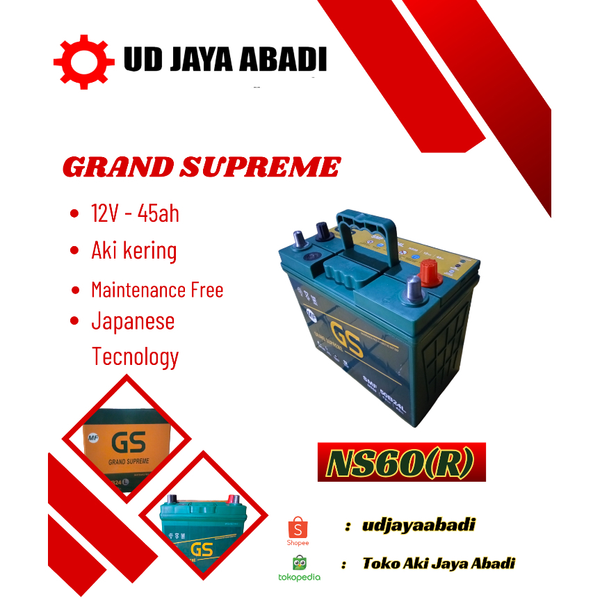 Jual AKI MOBIL Grand Supreme NS60L/60R 12V-45H | Shopee Indonesia