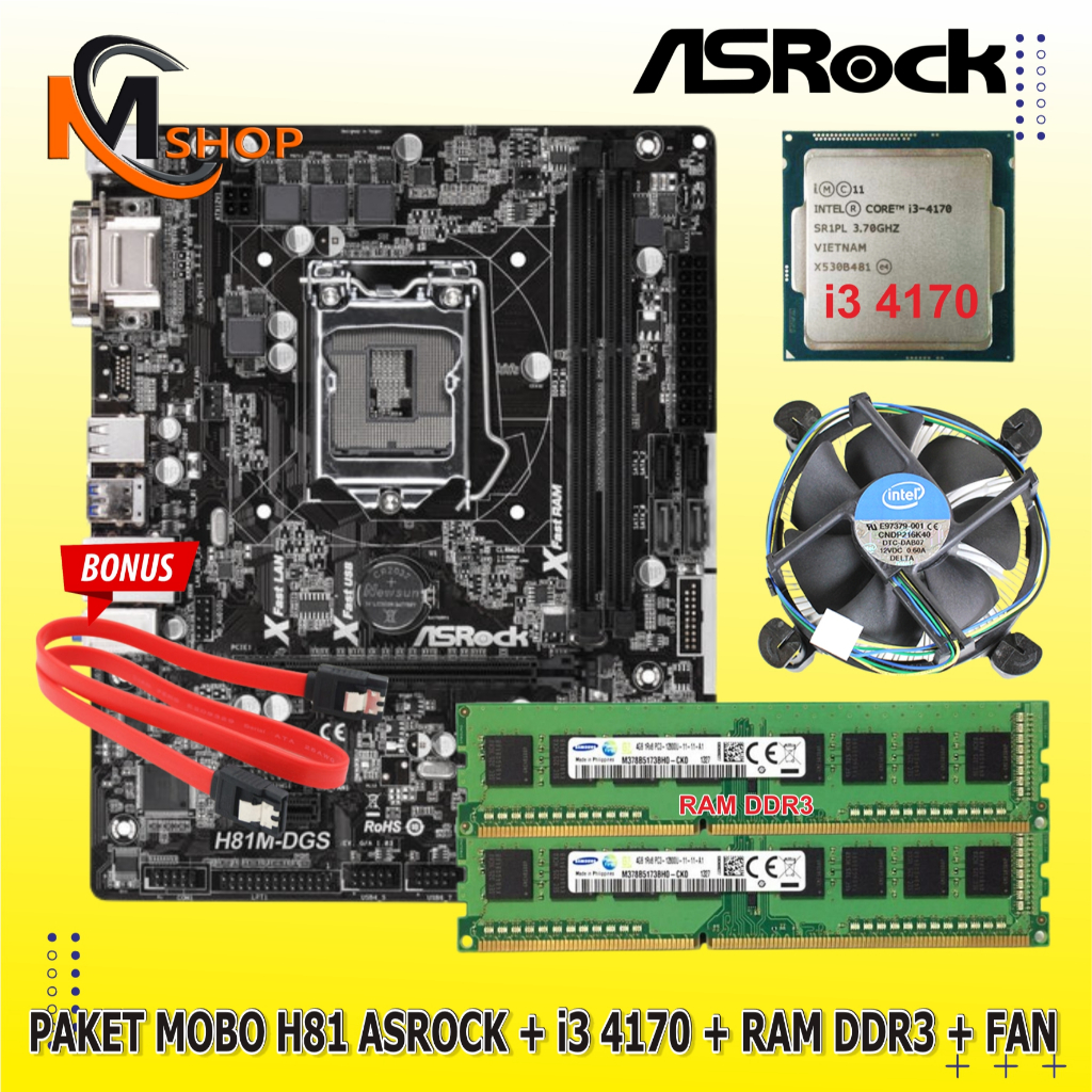 Jual Paket Mainboard Motherboard Intel H81 LGA 1150 DDR3 + Processor i3 4170 + Fan | Shopee ...