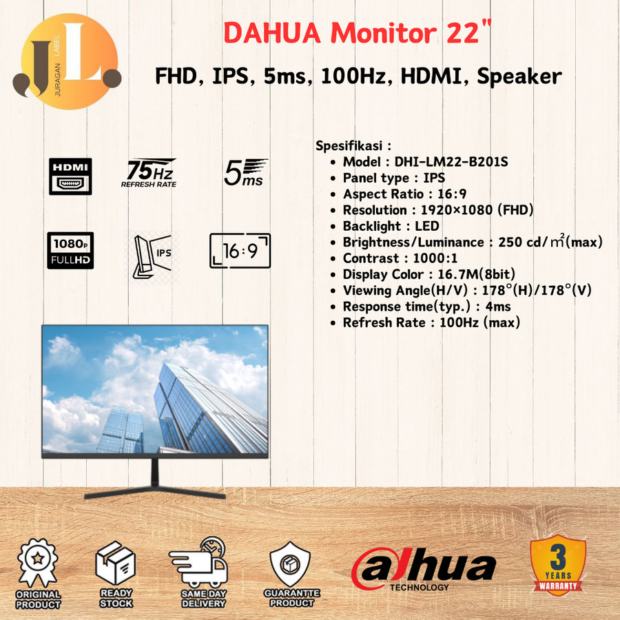 Jual Monitor Dahua 22" Inch DHI-LM22-B201S FHD HDMI IPS 100Hz Garansi Resmi | Shopee Indonesia