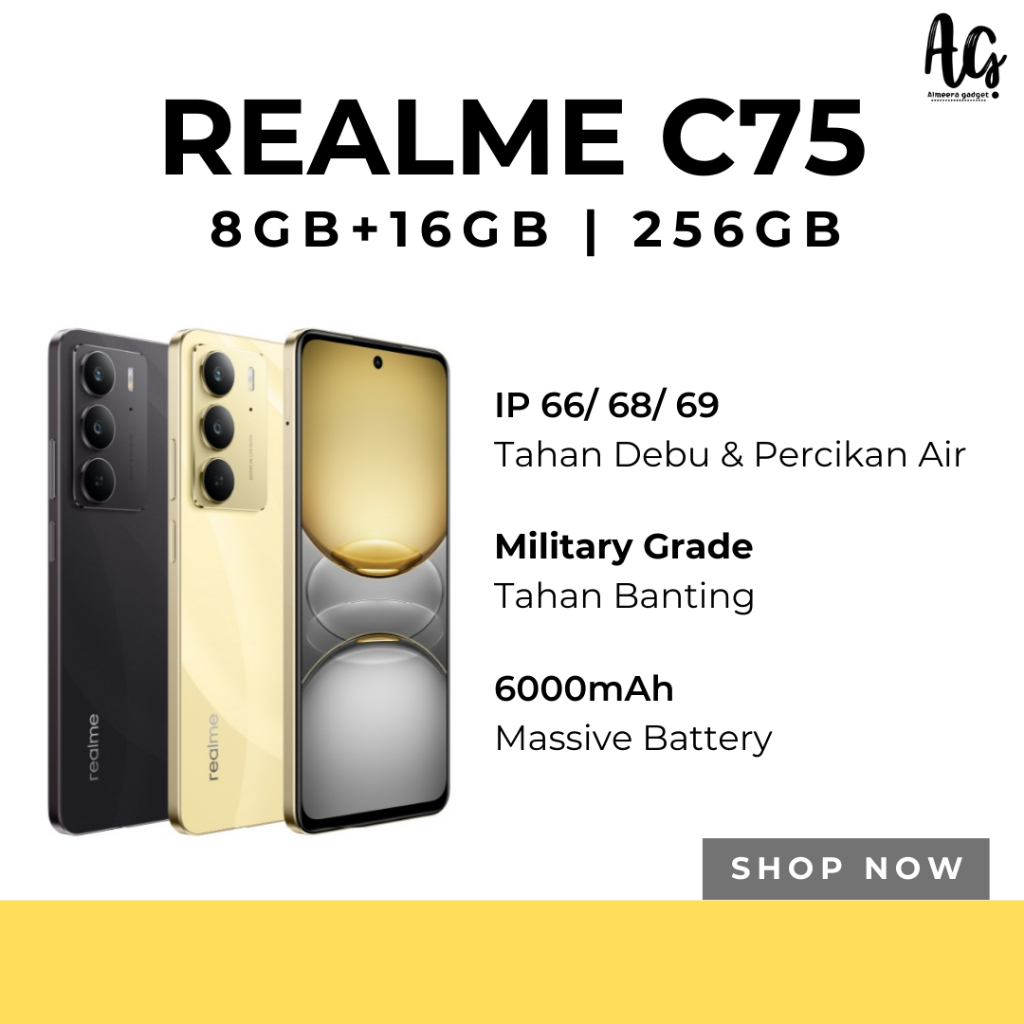 Jual realme C75 8GB+16GB*|256 GB | IP66/68/69 Dust & Water Resistance| Military Grade Shock ...