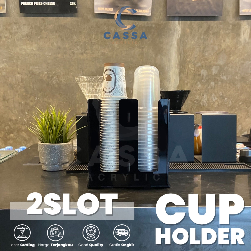 Jual Rak Cup Holder 2 Slot Paper Cup Organizer Peralatan Kafe Akrilik ...