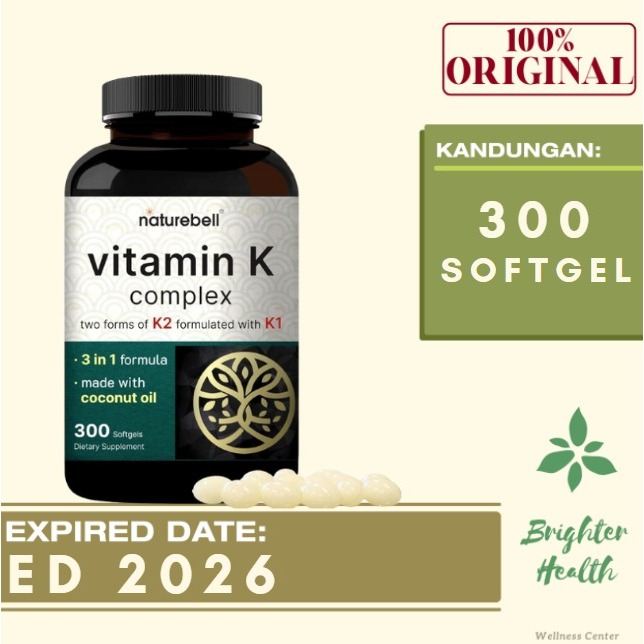 Jual Naturebell Vitamin K Complex K1+K2 (MK-7 & MK-4) 2,600mcg-300 Softgels | Shopee Indonesia