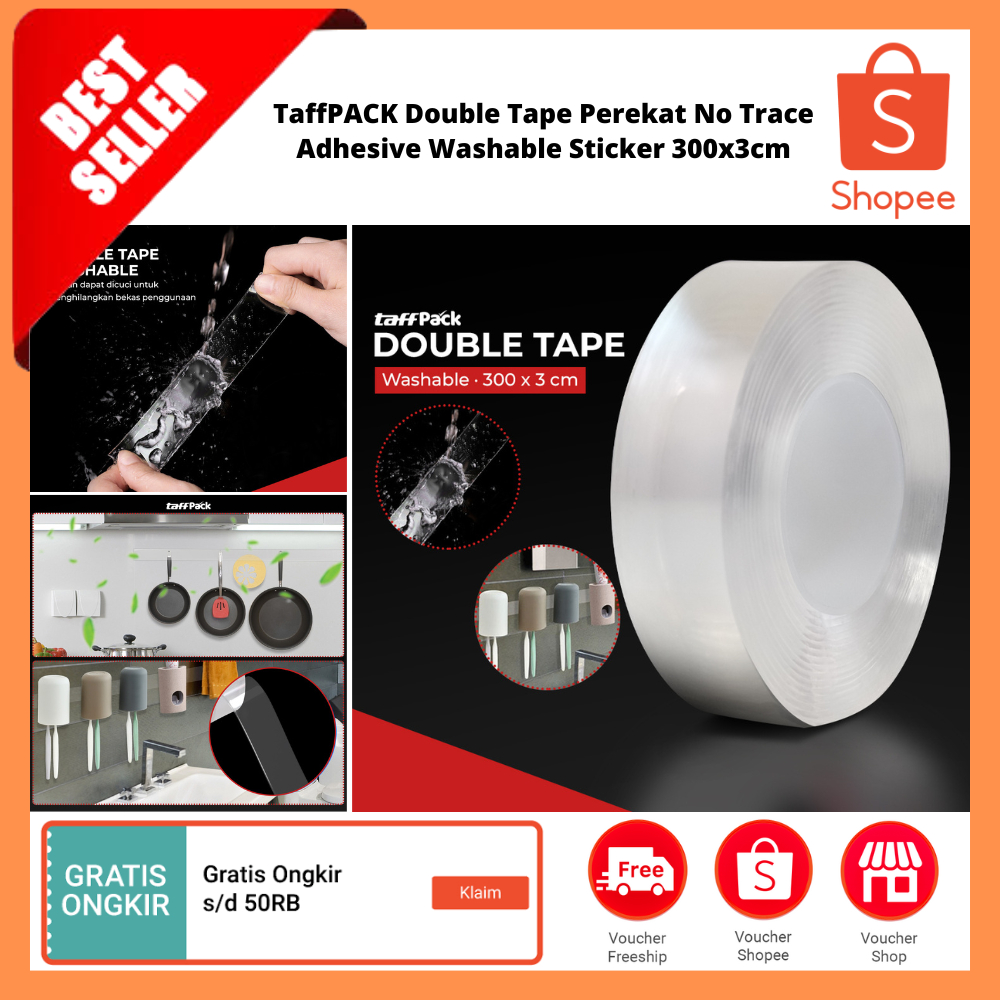 Jual Double Tape Perekat No Trace Adhesive Washable Sticker 300x3cm ...
