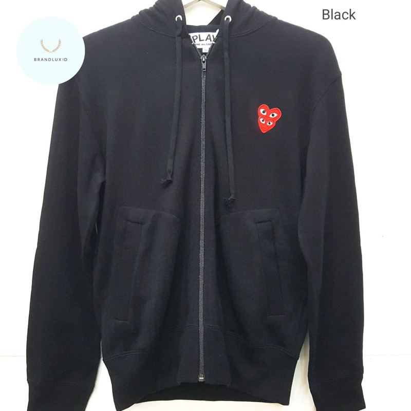 Jual Cdg Comme Des Garcons Play Hoodie Zipper double heart 4 eyes Black ...