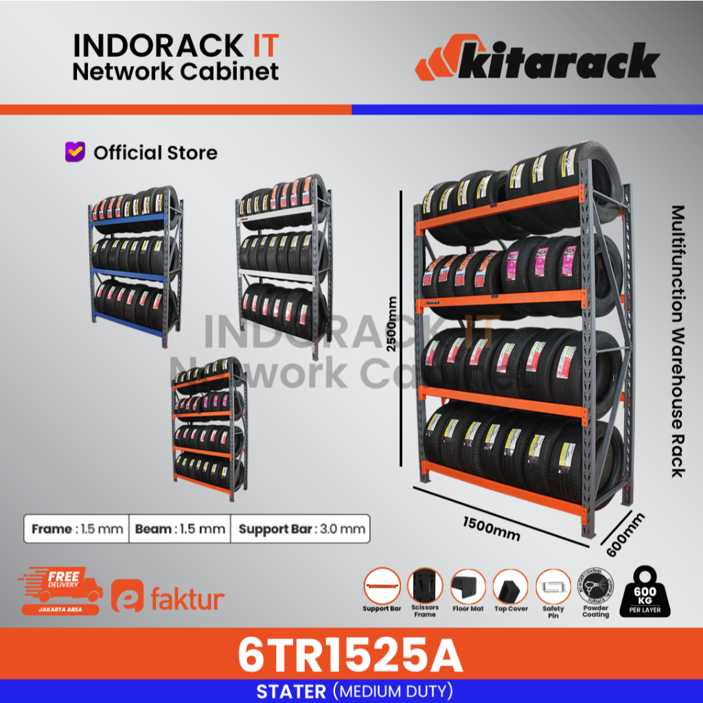 Jual Rak Besi Ban Motor Mobil 6TR1525A Rak Serba Guna Tire Rack 600Kg ...