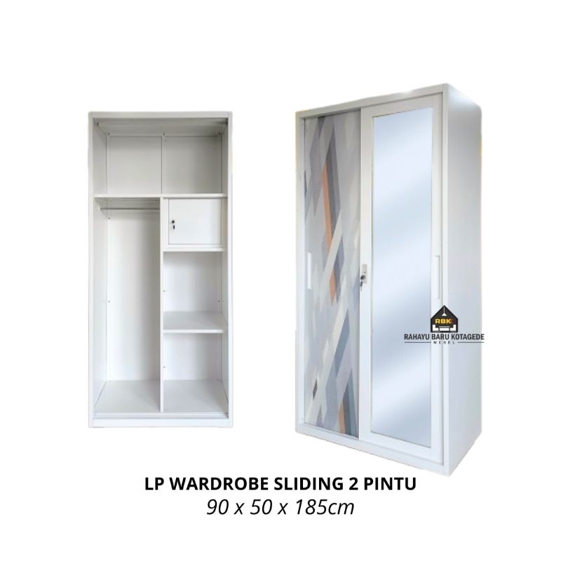 Jual Lemari Pakaian Besi 2 Pintu Sliding 90 Lemari Wardrobe Besi Kaca Jogja | Shopee Indonesia