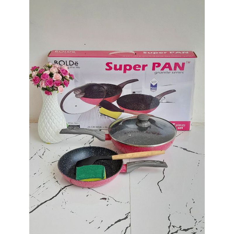 Jual BOLDE Wajan / Super Pan Set Granite Series Black Pink 5 Pcs ...