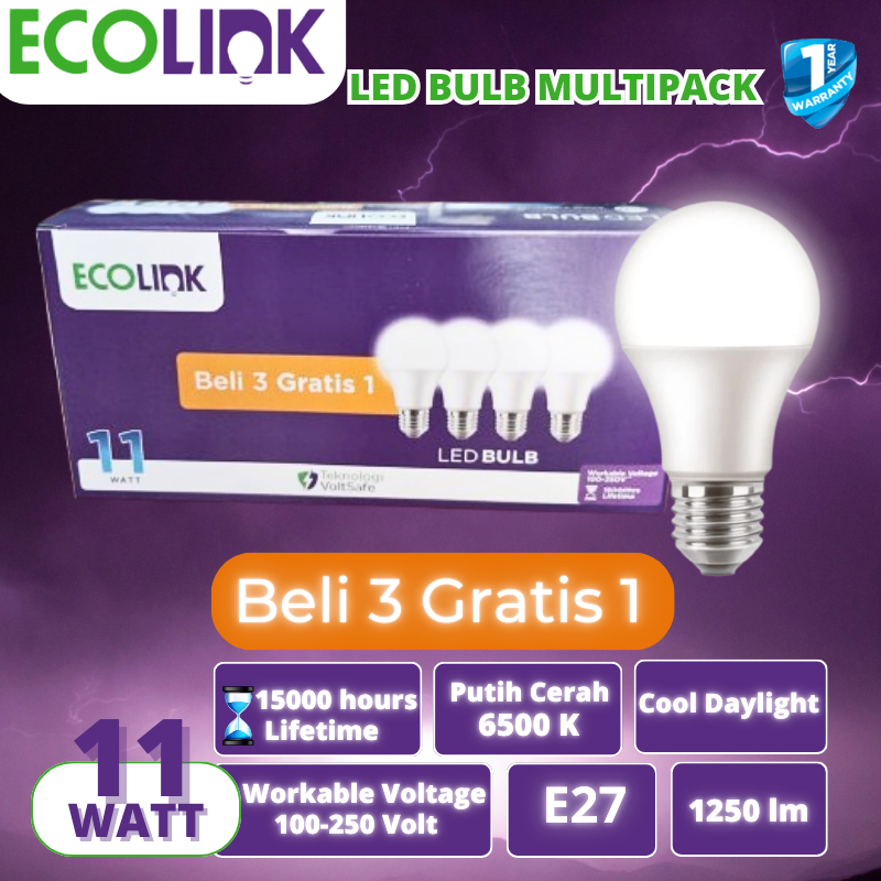 Jual Ecolink Bohlam Lampu LED 11 Watt Paket/Multipack 3 Gratis 1 ...