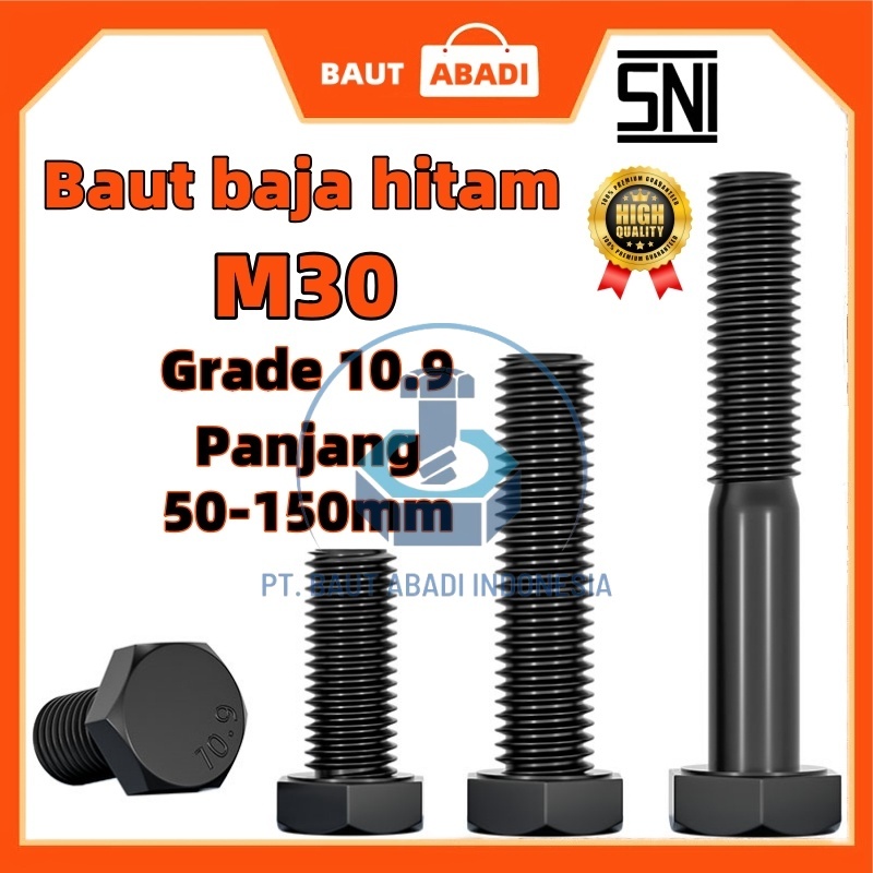 Jual Baut baja grade 10.9 M30 hex full drat / Half drat / baut mur baja ...