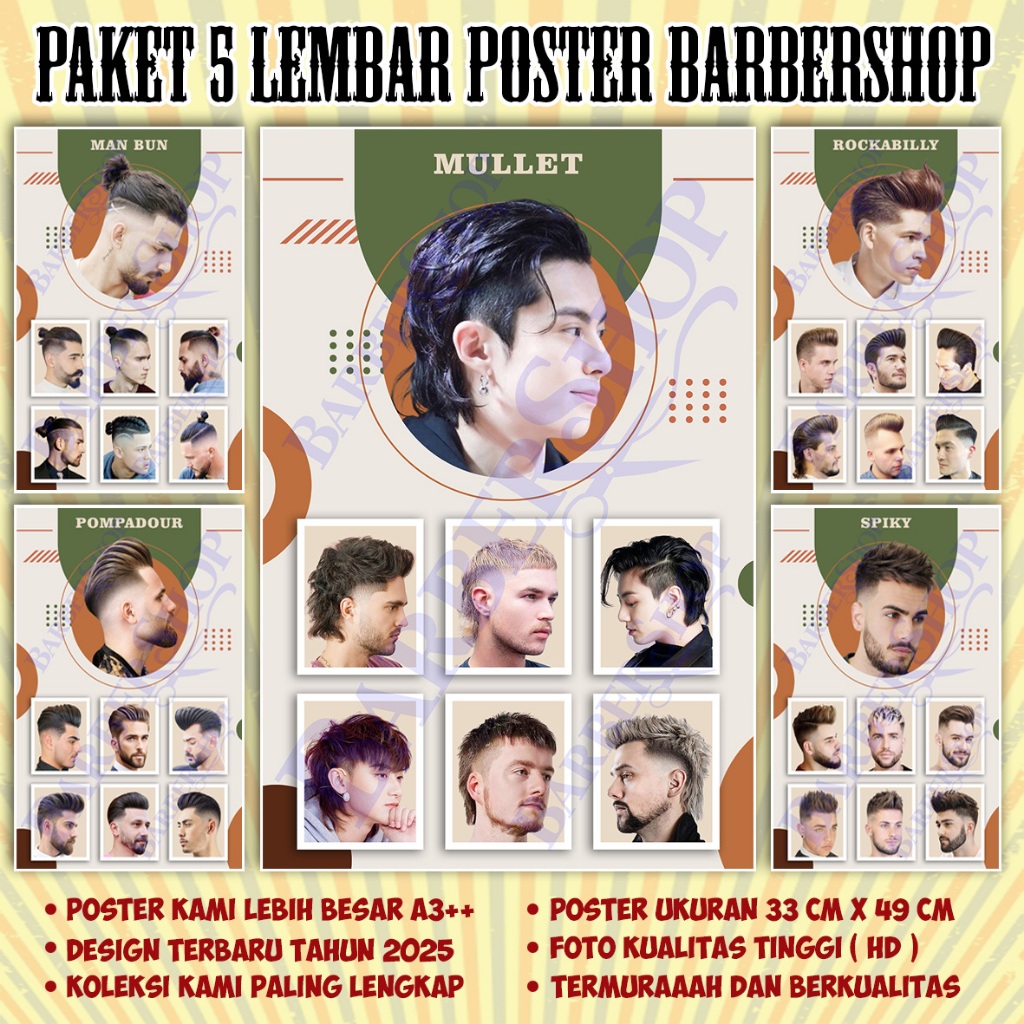 Jual Poster Model Rambut Terbaru Barbershop - Paket 5 Lembar Poster ...