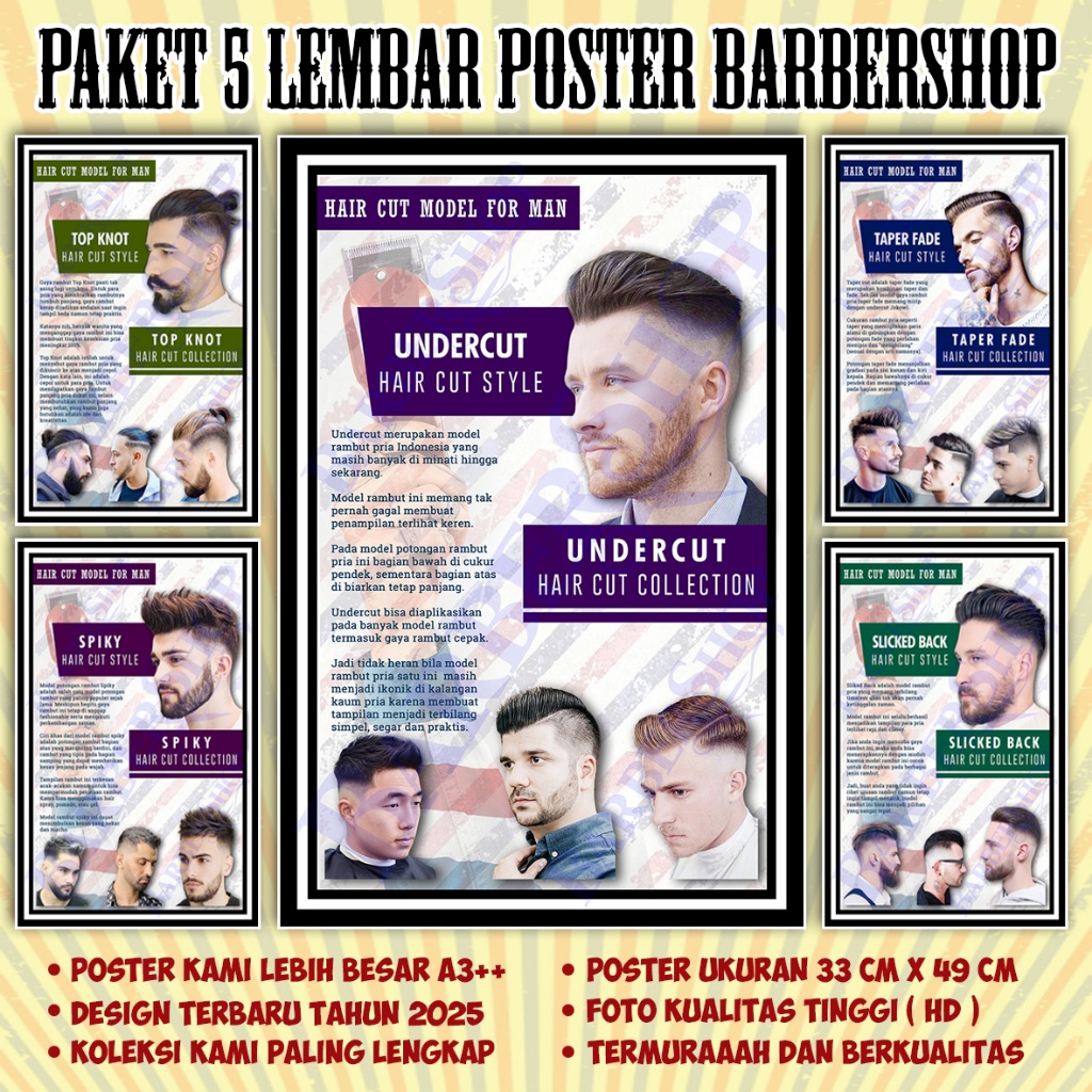Jual Poster Model Rambut Terbaru Barbershop - Paket 5 Lembar Poster ...