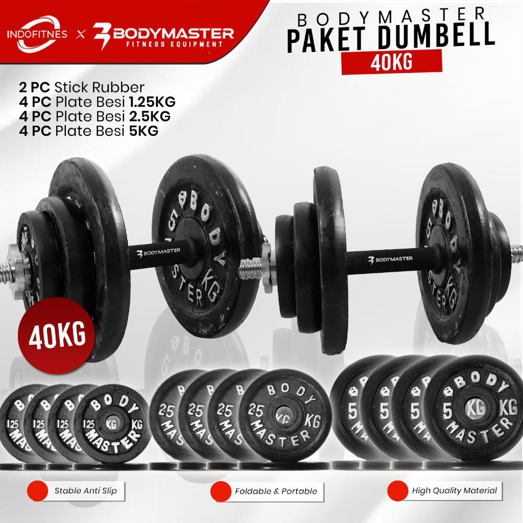 Jual BODYMASTER Paket Dumbell Set Besi 40 KG - Barbel 20kg Angkat Beban ...