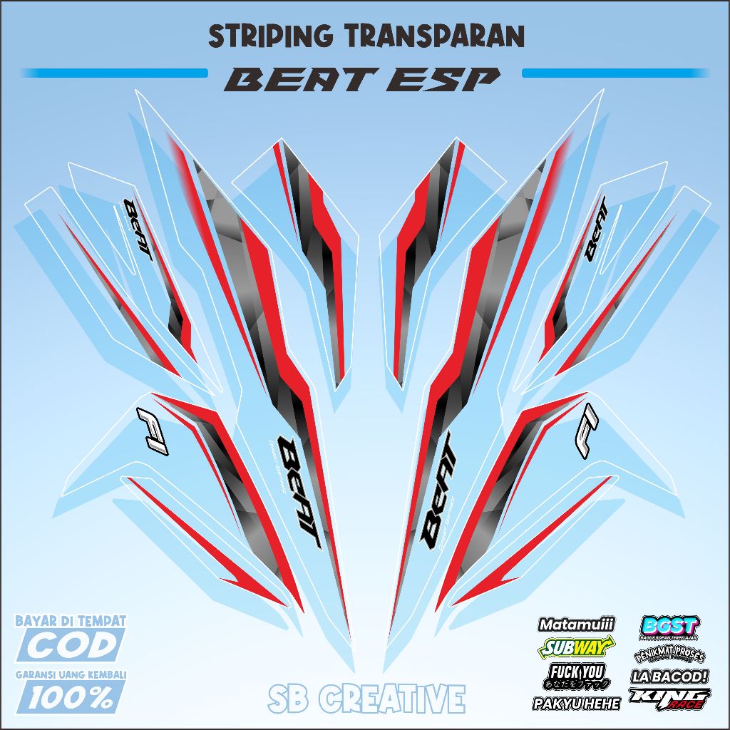 Jual Stiker Transparan Beat ESP 110 - Striping Custom Nama Desain Motor ...