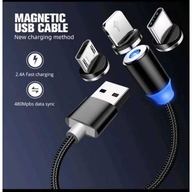 Jual KABEL DATA 3in1 magnetic MICRO TYPE C LIGHTNING FAST 2,4A | Shopee ...