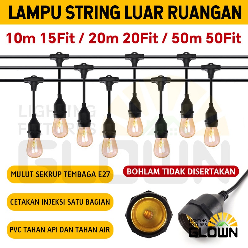 Jual Fitting Lampu Outdor String Kabel tahan air Fitting Lampu E27 10m ...
