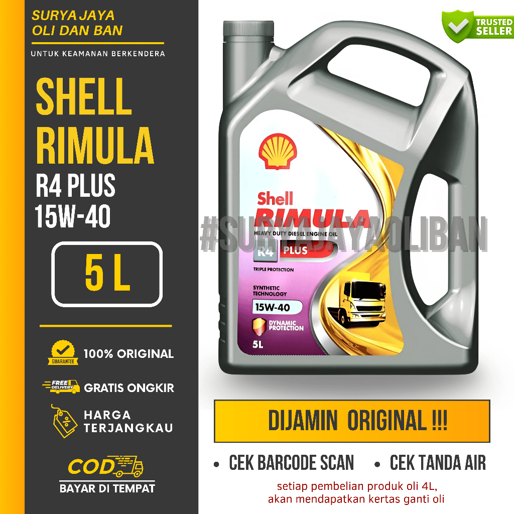 Jual Oli Mobil Diesel Shell Rimula R4 Plus 15W-40 5 Liter 100% ORIGINAL ...