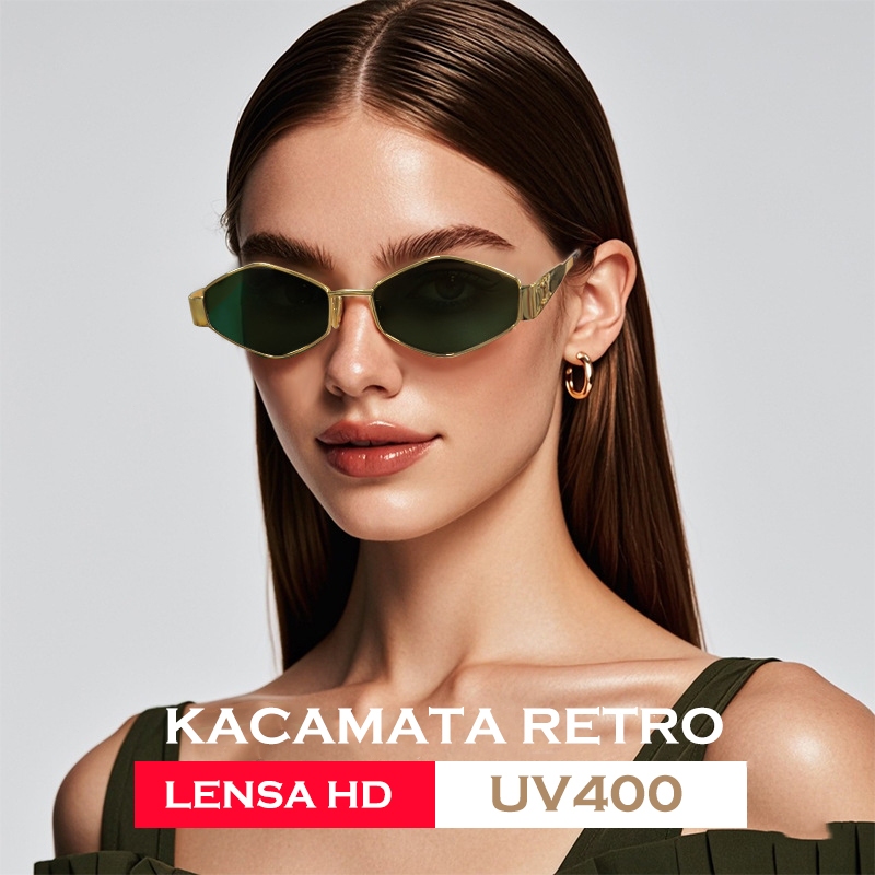 Jual Retro Bingkai Logam Y2K Kacamata Hitam Wanita Pria Metal Polygon ...