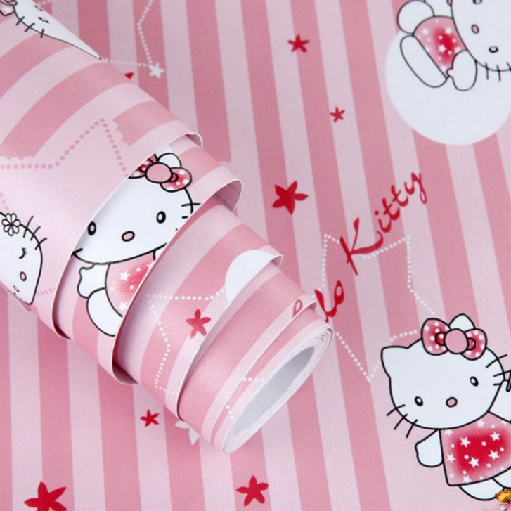 Jual WALLPAPER STIKER DINDING HELLO KITTY GARIS BINTANG UK PANJANG 8M X LEBAR 45CM | Shopee ...