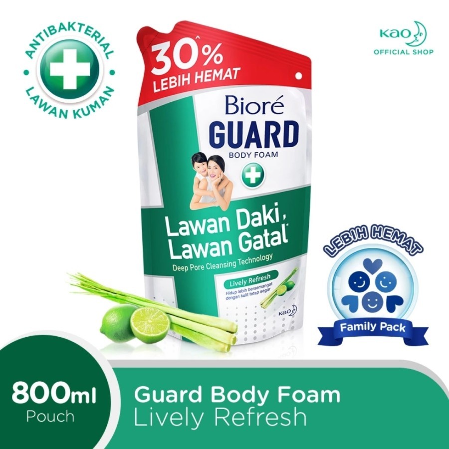 Jual Biore Guard BodyWash Foam Lively Refresh | Pouch | 800ml | Sabun Mandi Cair | Bandung ...