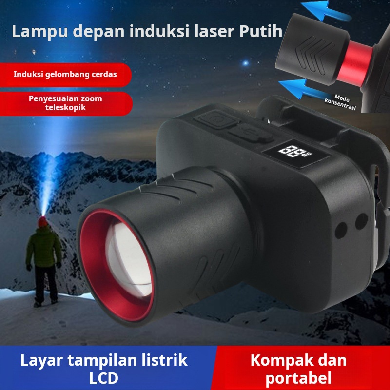 Jual 【COD】Senter Kepala Cahaya Maksimal Plus RechargePro , 60W Fokus & Penyebaran Zoom 800Lumen ...
