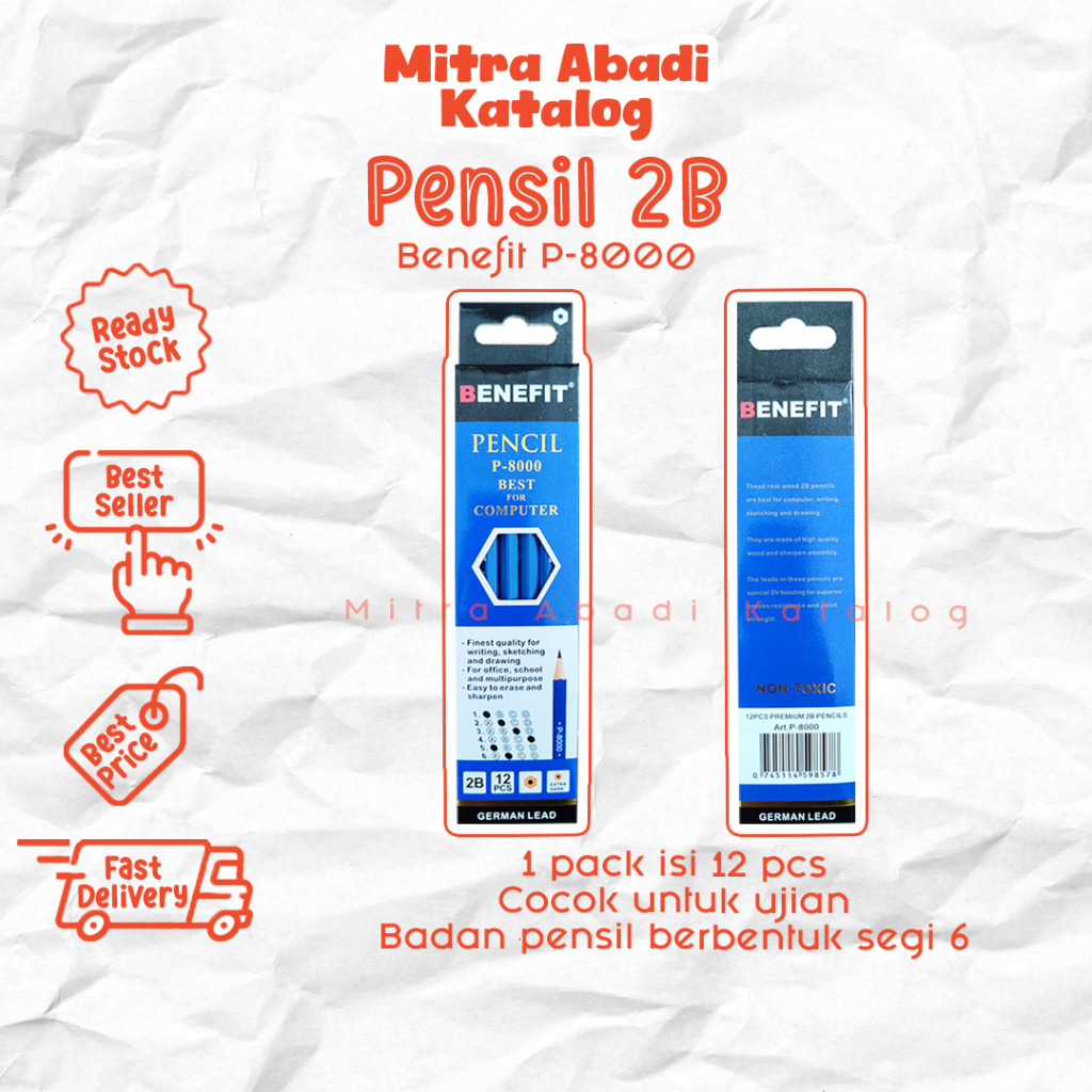 Jual (12 PCS) PENSIL 2B BENEFIT P-8000 / p8000 1 pack pak pencil kayu ...