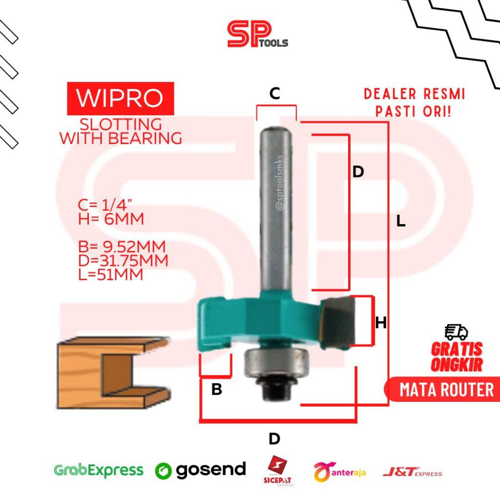Jual MATA ROUTER ROTER PROFIL KAYU SLOTTING BIT WITH BEARING LAHAR 1/4 ...